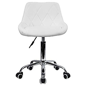 KKTONER Mid Back PU Leather Height Adjustable Swivel Modern Task Chair Computer Office Home Vanity Chair with Wheels (White)