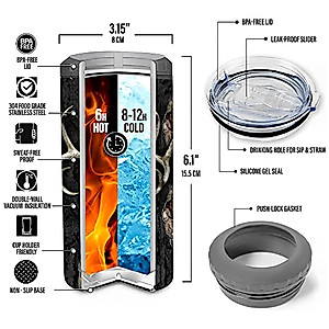 SANDJEST Hunting Tumbler Deer Skull Camouflage 4 in 1 16oz Tumbler Can Cooler Coozie Skinny Stainless Steel Tumbler Gift for Men Dad Best Friends Hunting Skull Lovers Christmas Birthday Fathers Day