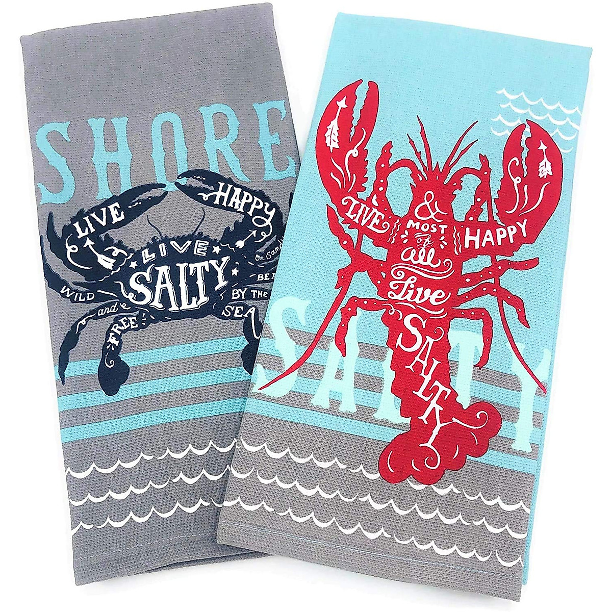 Kay Dee Designs Live Salty Lobster & Crab Kitchen Towels Dishtowel Set for Cleaning, Drying, Polishing and Baking