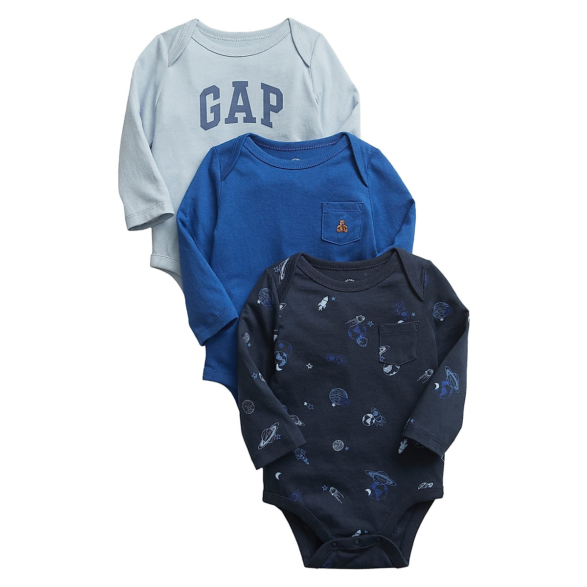 GAP baby boys Long Sleeve Bodysuit, Imperial Blue (3 Pack), 6-12M US