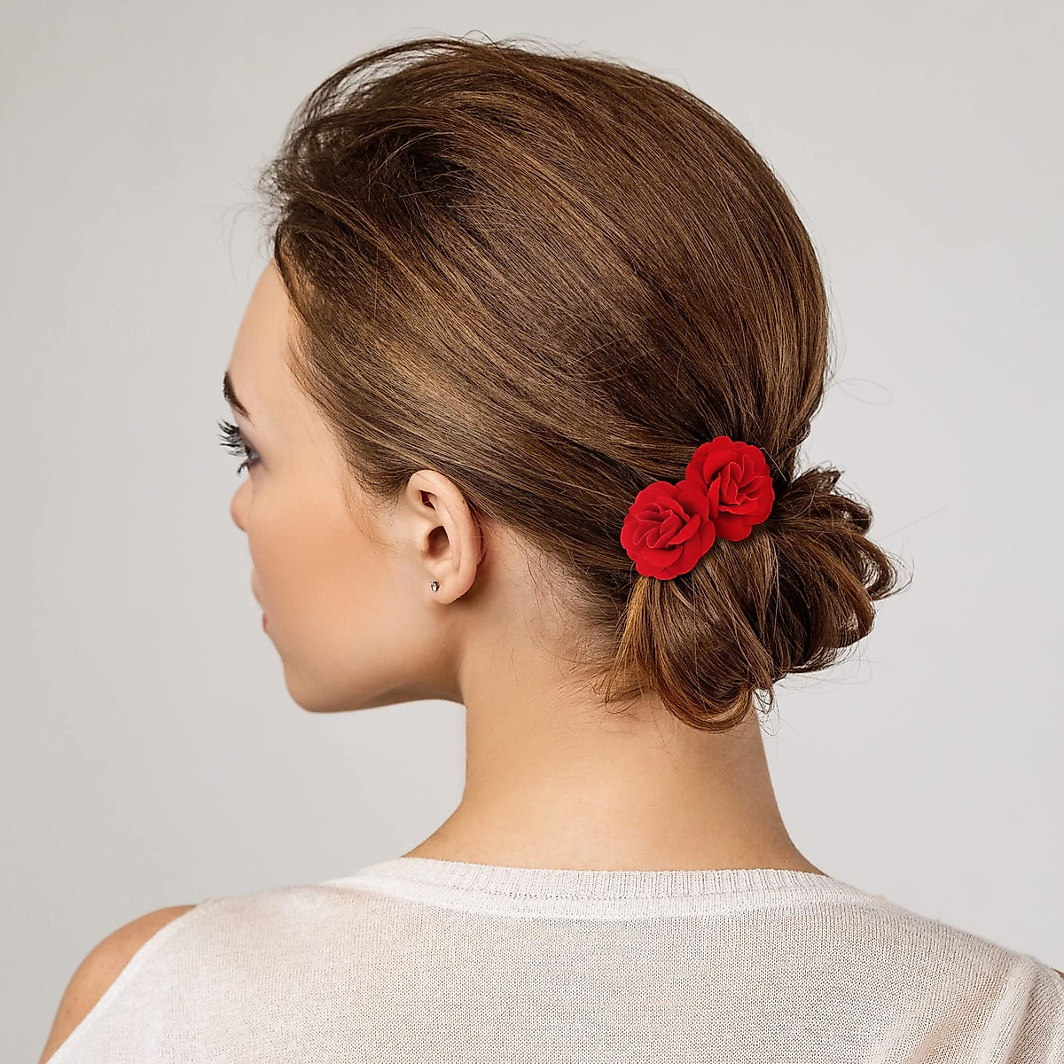 BBTO 12 Pcs Rose Hair Clip Mexican Hair Accessories for Flamenco Dancer Women Mexican Flowers Bridal Flower Hair Pins Hair Clips for Wedding Dance Birthday Bridesmaid(Large,Medium,Small,Red)