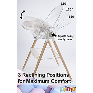 Primo Vista 3-in-1 Convertible High, Toddler, & Rocking Chair, Clear, Transparent Seat, Grows with Child, Modern Style, Adjustable Wooden Legs, Easy to Use, Assemble, Safe & Sturdy, 21.5 x 25 x 40.5"