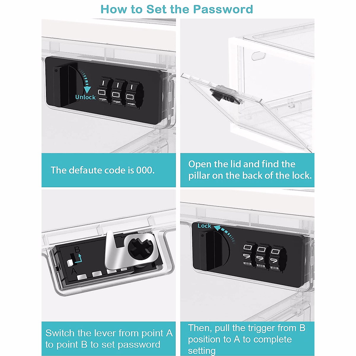 biliitim Large Medicine Lock Box for Safe Medication, Lockable Storage Cabinet for Fridge Food/Electronics Safe, Phone Lock Box with Combination Code for Home/Dorms/Office Storage Lockers, 2 Pack