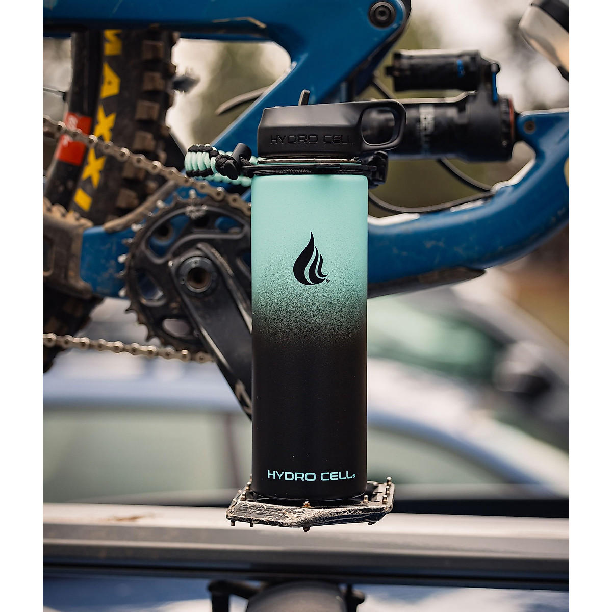 HYDRO CELL Stainless Steel Insulated Water Bottle with Straw - For Cold & Hot Drinks - Metal Vacuum Flask with Screw Cap and Modern Leakproof Sport Thermos for Kids & Adults (Teal/Black 24oz)