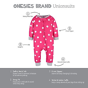 Onesies Brand Baby Girl's 3-Pack Snug Fit One-Piece Cotton Pajamas, Dots & Kitties, 6 Months