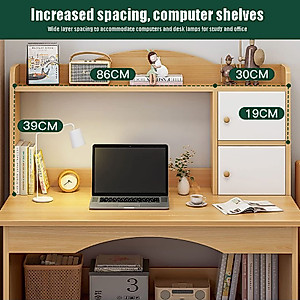 QQXXWood Study Desk with Chair and Bookshelf,k-i*ds Desk and Chair Set, Study Table Teenager Desk,Wooden Computer Desk with Hutch,Cute Writing Table for Girls Boys,Modern Office Desk