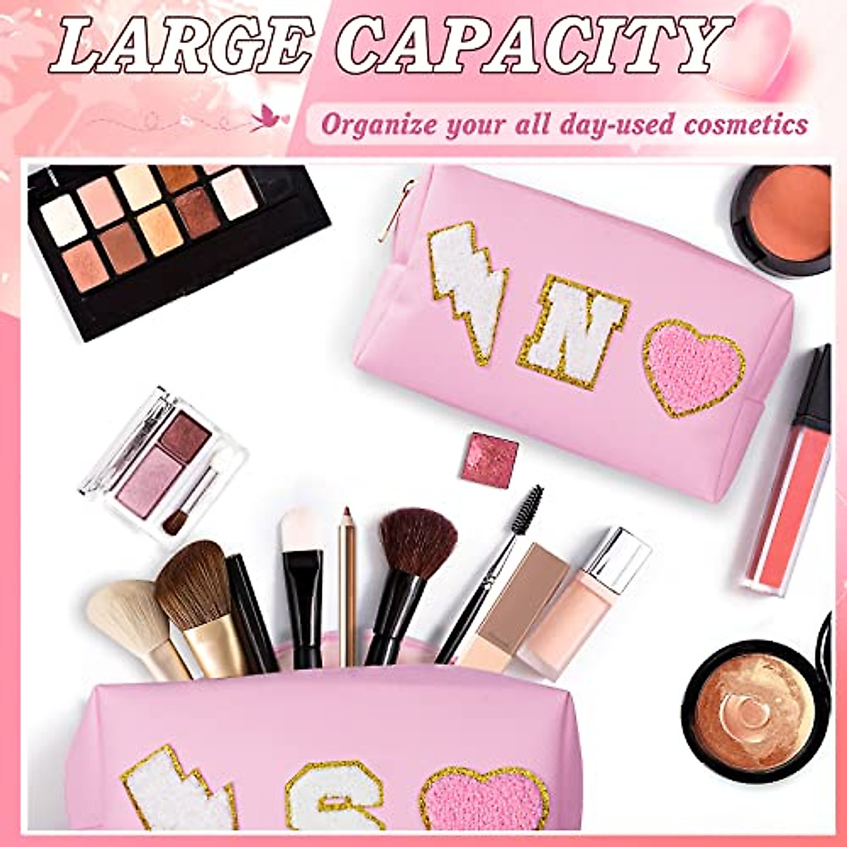 TOPEAST Initial Cosmetic Bag for women, Preppy Makeup Bag Chenille Letter Pouch, Monogrammed Birthday Gifts for Girls, Teen Girl Gifts Trendy Stuff, Pink S