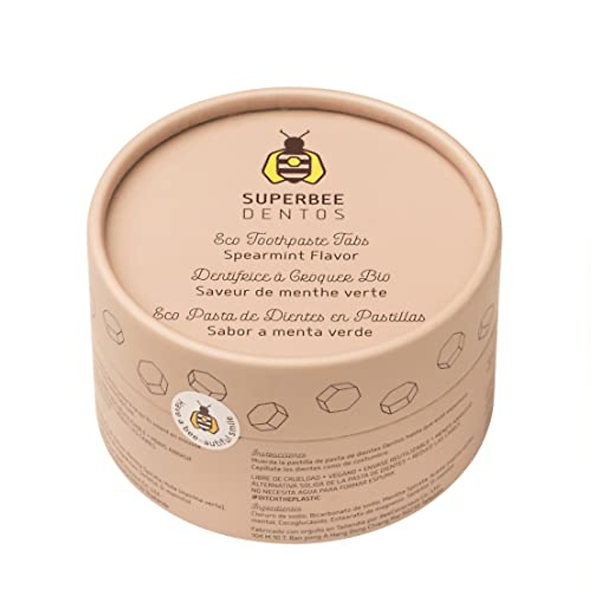 SuperBee Dentos 100 Toothpaste Tablets, Fluoride Free & Eco Friendly, Sensitive Bites for Kids and Adults, Chewable Spearmint