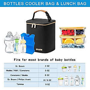 BABEYER Breastmilk Cooler Bag with Ice Pack Fits 4 Baby Bottles Up to 9 Ounce, Baby Bottle Cooler Bag Suitable for Nursing Mom Daycare, Black