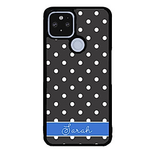 Polka Dot Black White Blue Personalized Black Rubber Phone Case Compatible With Google Pixel 8 Pro, 8a, 8, 7a, 7, Pixel 7 Pro, 6a, 6 Pro, 6, 5, 4a 5G, 4a 4G, 4, 4 XL, 3a, 3a XL, 3, 3 XL, 2