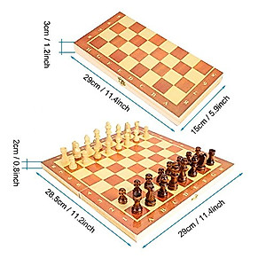 Wooden Chess Set - Folding Board, 12 Inches Handmade Portable Travel Chess Board Game Sets with Game Storage - Beginner Chess Set for Kids and Adults