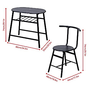 QIHANG-US 3-Piece Small Dining Table Set, Wood Kitchen Table with 2 Chairs, Marble Look Oval Dinette Set with Metal Legs, Black