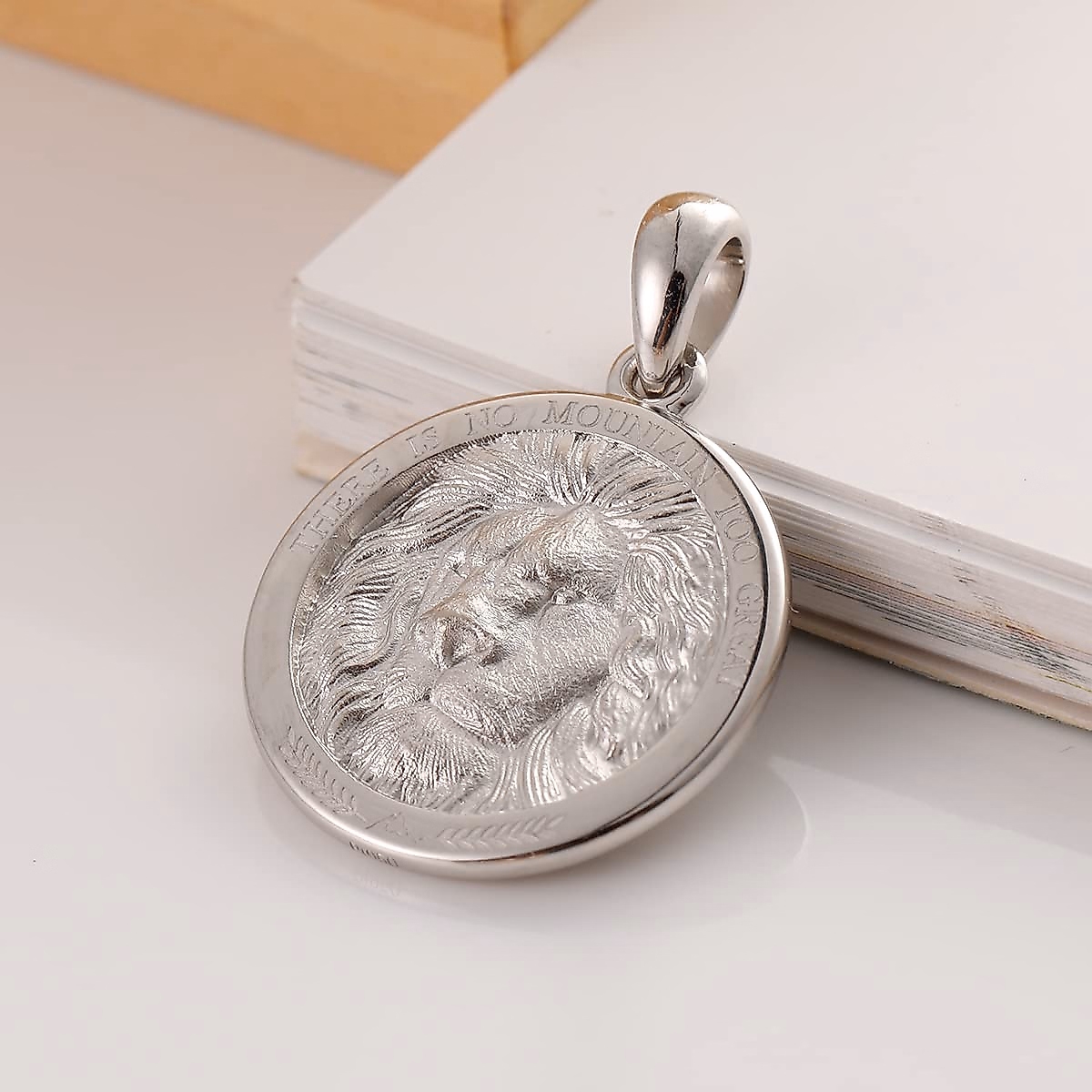 seidayee There Is No Mountain Too Great Necklace Lion King Head with 10K Real Solid Gold, Platinum Men and Women Pendant Original Design (10K Yellow Gold S)