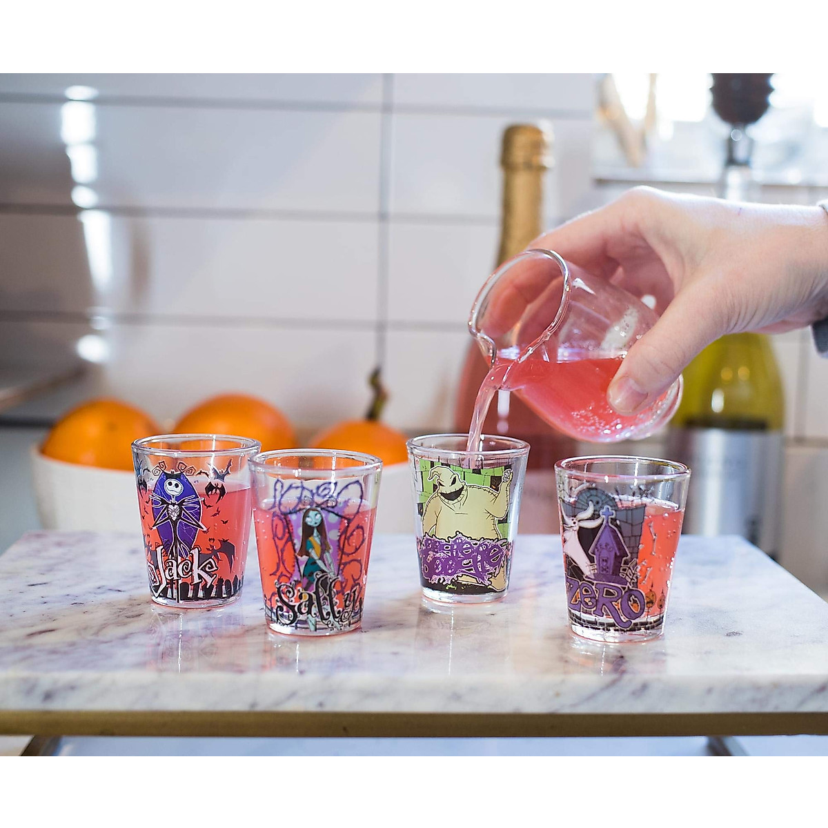 Silver Buffalo Disney Nightmare Before Christmas Character Portraits 4-Piece Mini Glass Set, 1.5 Ounces