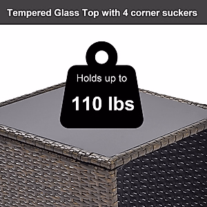 Koruiten Patio Wicker Storage Side Table,Outdoor PE Rattan Woven Coffee End Table with Tempered Glass Top for Indoor Outdoor Porch Lawn Poolside Garden Backyard Balcony(Dark Blonde)