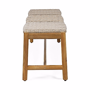 Christopher Knight Home Phoebe Outdoor 3 Seater Wicker Bench, Teak Finish, Light Gray