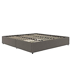 DHP Maven Upholstered Platform Bed for Raised Mattress-Support with Underbed Storage Drawers, No Box Spring Needed, King, Gray Linen