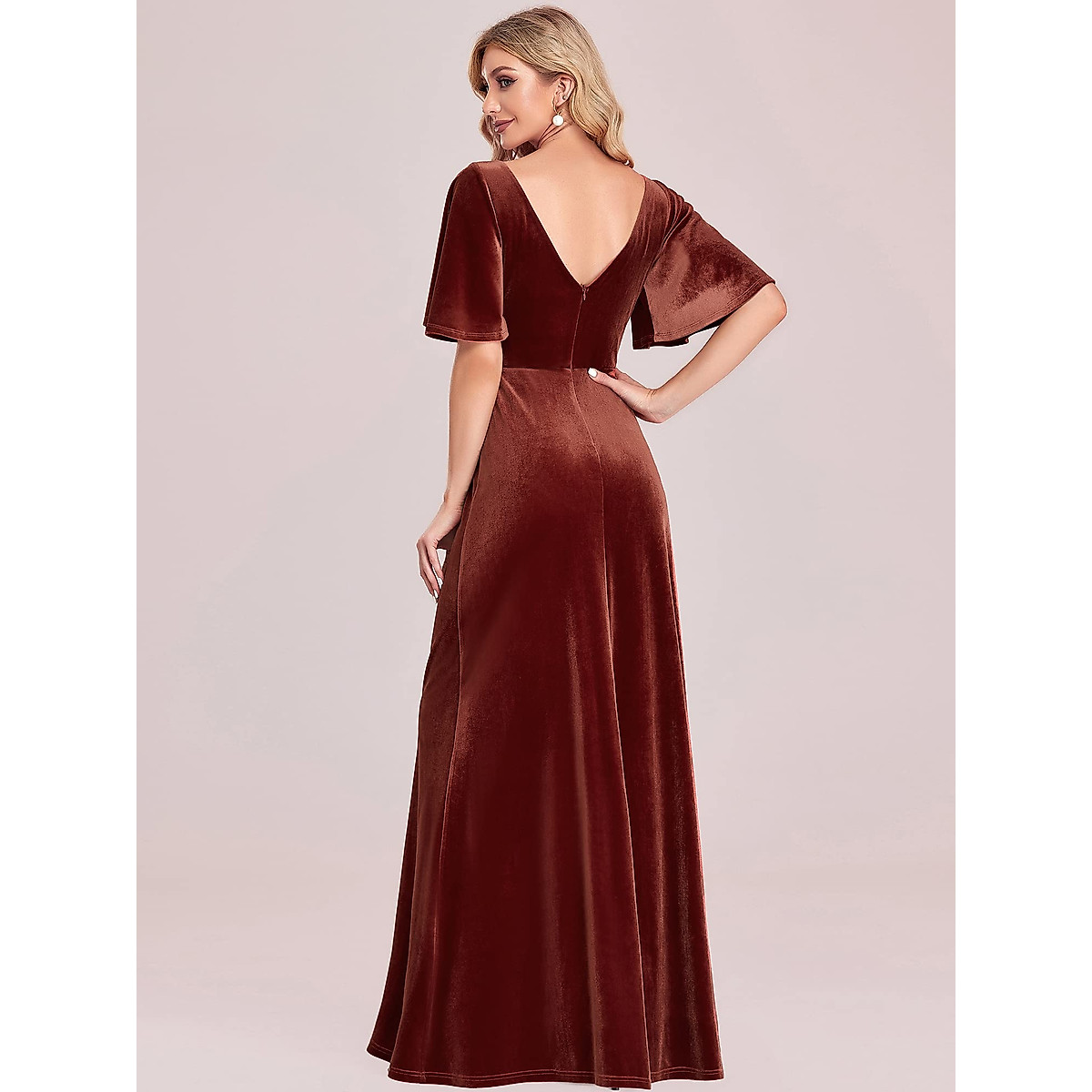 Ever-Pretty Women's Retro Evening Gown A Line V-Neck Wrap Velvet Long Formal Dresses Maroon US8
