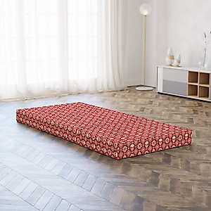 Ambesonne Nordic Foldable Mattress, Needlework Skull Motif, 74.8" x 35.4", Red Beige