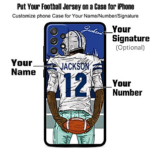 VNGDA Custom Name & Number Phone Case for Samsung Galaxy A15 A14 5G A35 A25 A53 A03S A12 A42 A32 A02S A54 4G, DIY Design Football Player Liquid Silicone Case(Dallas)