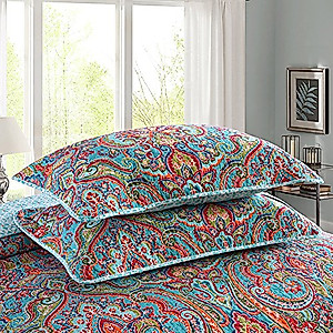 NEWLAKE Cotton Bedspread Quilt Sets-Reversible Patchwork Coverlet Set, European Gorgeous Floral Pattern, Queen Size
