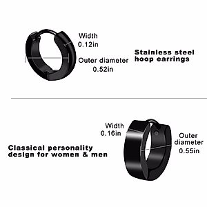 ONESING 12 Pairs Earrings for Men Black Stud Earrings Mens Earrings Black Hoop Earrings Stainless Steel Earrings Set Jewelry Piercings for Men Women