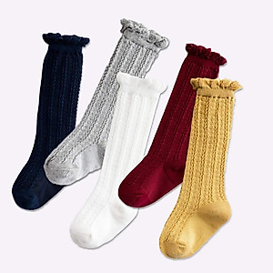 CozyWay Baby Knee High Socks For Baby Girls Infant 6-12 Months 5-5 Pack