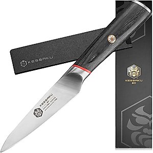 KESSAKU 4-Inch Paring Knife - Spectre Series - Forged Japanese AUS-8 High Carbon Stainless Steel - Pakkawood Handle with Blade Guard