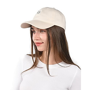 FURTALK Smile Face Baseball Cap for Women Men Adjustable Unstructured Washed Low Profile Baseball Hat Beige
