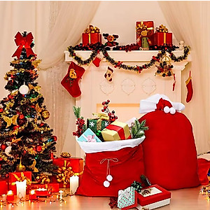 Christmas Santa Sack Red Velvet Santa Claus Bags with Drawstring Cord Extra Large Velvet Santa's Present Sack Bags for Xmas Present Toys Storage Bags Holiday Party Supply Christmas Bags Gift Décor