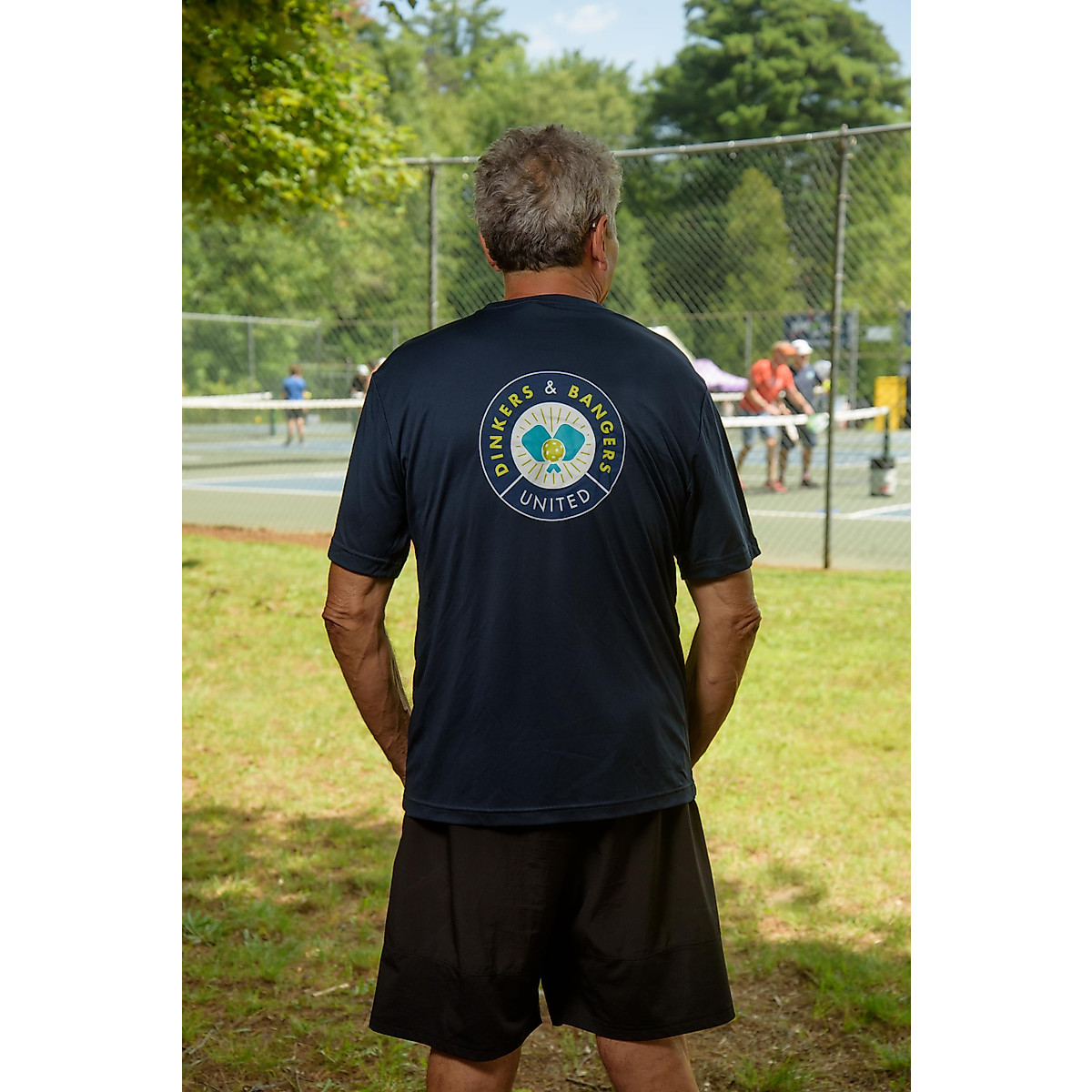 Dinkers & Bangers United™ - Men's Pickleball Performance T-Shirt - 2 Sided (as1, Alpha, x_l, Regular, Regular, Navy, XL)