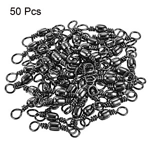 PATIKIL Fishing Barrel Swivels, 50Pcs 61LBS Stainless Steel Solid Ring Terminal Tackle for Saltwater Freshwater Fishing, Black