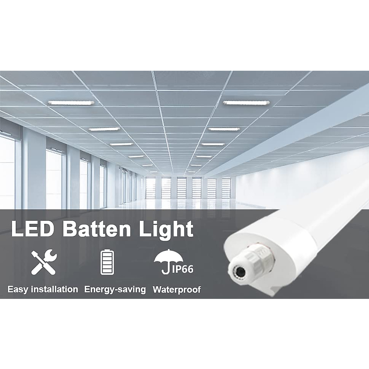 Hyskostar 2FTLED Shop Light for Garage, 3000lm/4000LM, 30W/48W Utility Light Fixture, 5000K Daylight LED Workbench Light with Power Cord, Hanging or Surface Mount, White