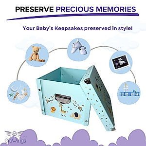 GroWings | Baby Keepsake Box, Baby Memory Box | Large Blue Keepsake Gifts Box for Newborn Baby Boy or Baby Girl | Strong, Durable & Collapsible Memory Storage Box