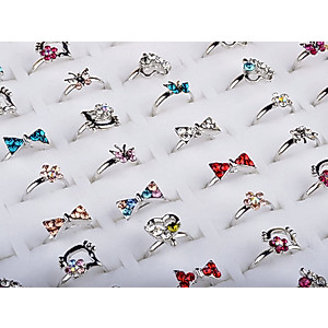 Shuning Children Kids 20pcs Cute Crystal Adjustable Rings Jewelry with Gift Bag