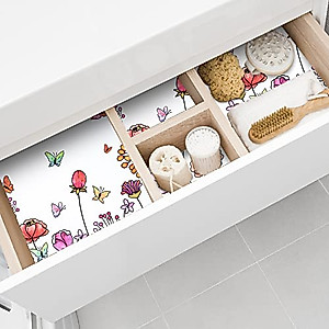 20 Sheets Drawer Liners for Dresser Linen Scented Non Adhesive Paper Fragrant Liners for Bathroom Kitchen Cabinet Shelf Closet, 14 x 19.5 Inches(Flower)