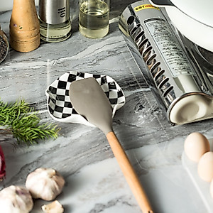 Miamolo Spoon Rest for Stove Top, 5.3in Checkered Spoon Holder Utensil Rest, Ceramic Spoon Rests for Coffee Bar, Kitchen Gadget Cooking Gift for Housewarming