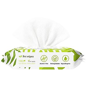 Qarroxi Pet Supplies Plant-Base Grooming Wipes for Ears,Face,Paws,Butt,Body and Eye-Multipurpose Hypoallergenic Dog Wipes 100 Count