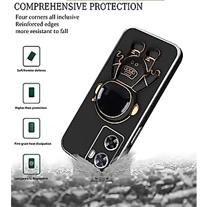 Compatible with Oppo A57 4G Case Silicone TPU Plating, Oppo A57 4G Cases Cute Astronaut Pattern Phone Case with Stand (Black)