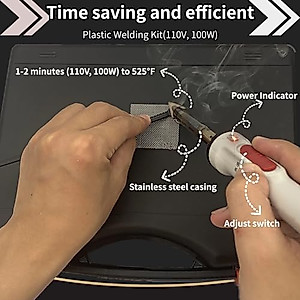 Plastic Welder, 110V/100W Plastic Welding Kit, Plastic Soldering kit for Bumper Kayak Repair-With 100 Rods,3 Tips,6 Wire Mesh,1 Volume Tin Wire,2 Sandpaper,1 Stand,1 Metal Brush,1 Screwdriver (White)