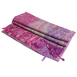 TZ Promise Pashmina Scarf with Vintage Tapestry Style Rainbow Luxury Paisley Pattern Wrap Shawl (Pink-Purple)