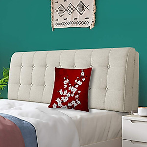 Ofocam Floral Throw Pillow Cover Red Black and White Cherry Blossoms Square Decorative Throw Pillow Cushion Case for Home Couch Living Room Bed Sofa Car 18 x 18 Inches Pillowcase