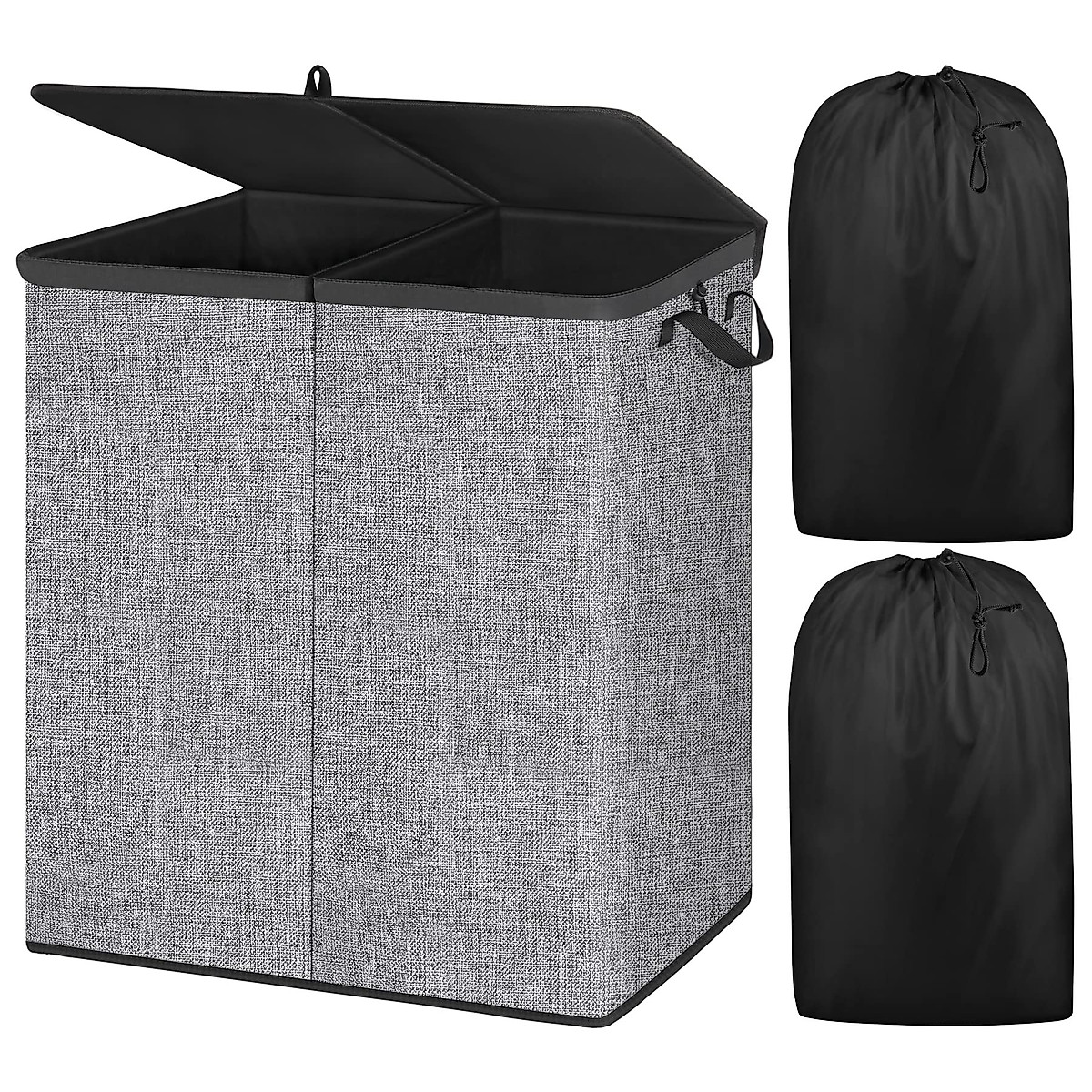 Pheswisom 150 L Extra Large Laundry Hamper with Lid, Double Laundry Hamper 2 Section with Removable Bags, Dirty Clothes Hamper for Storage Sorter, Dual Laundry Hamper for Bedroom, College, Dorm, Grey