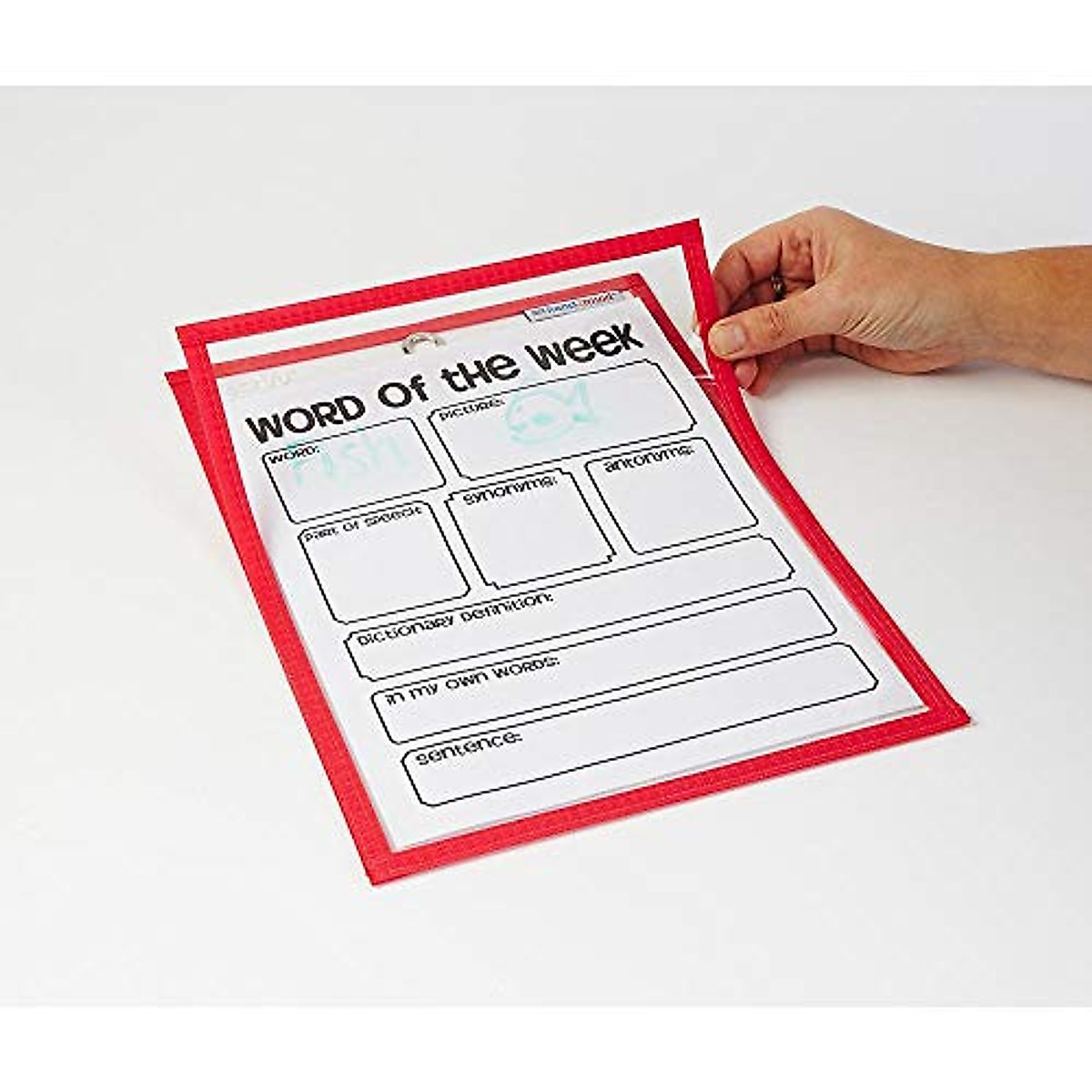 hand2mind Reusable Clear-Vu Dry Erase Pockets for Students, Dry Erase Office Supplies, Teacher Supplies for Classroom, School Supplies, Classroom Supplies (Pack of 5)