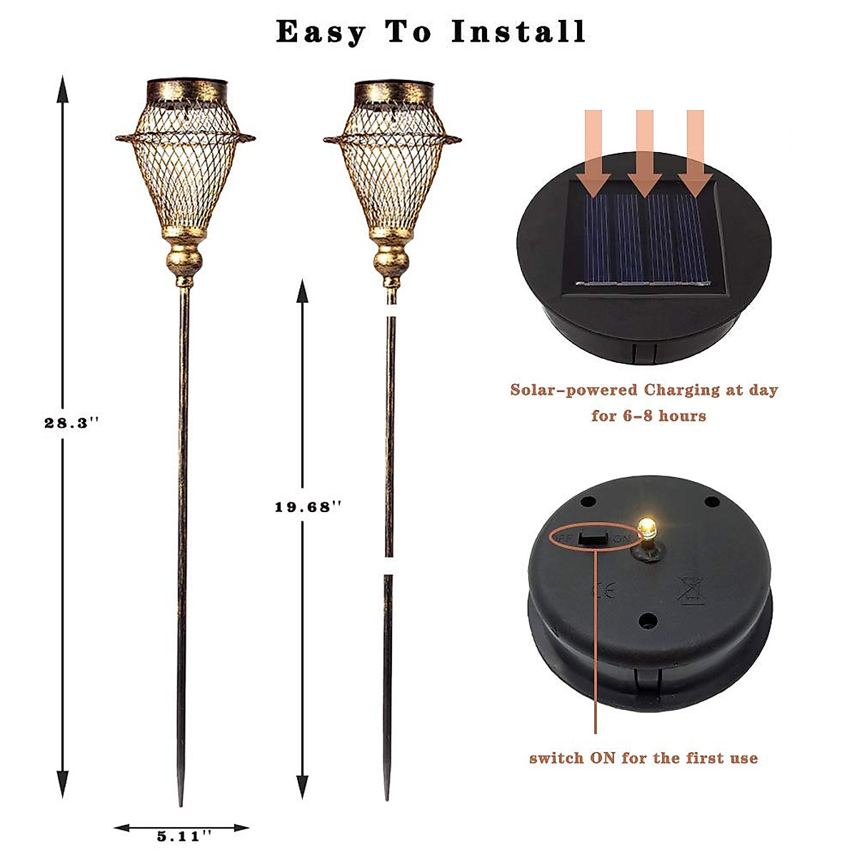 2Pack Solar Lights Outdoor Garden,Hanging Pathway Decor Light with Hollowout Retro Metal Waterproof Solar-Powered for Pool Party Porch Yard Patio Pond Wedding Christmas Decorations (pattern1)