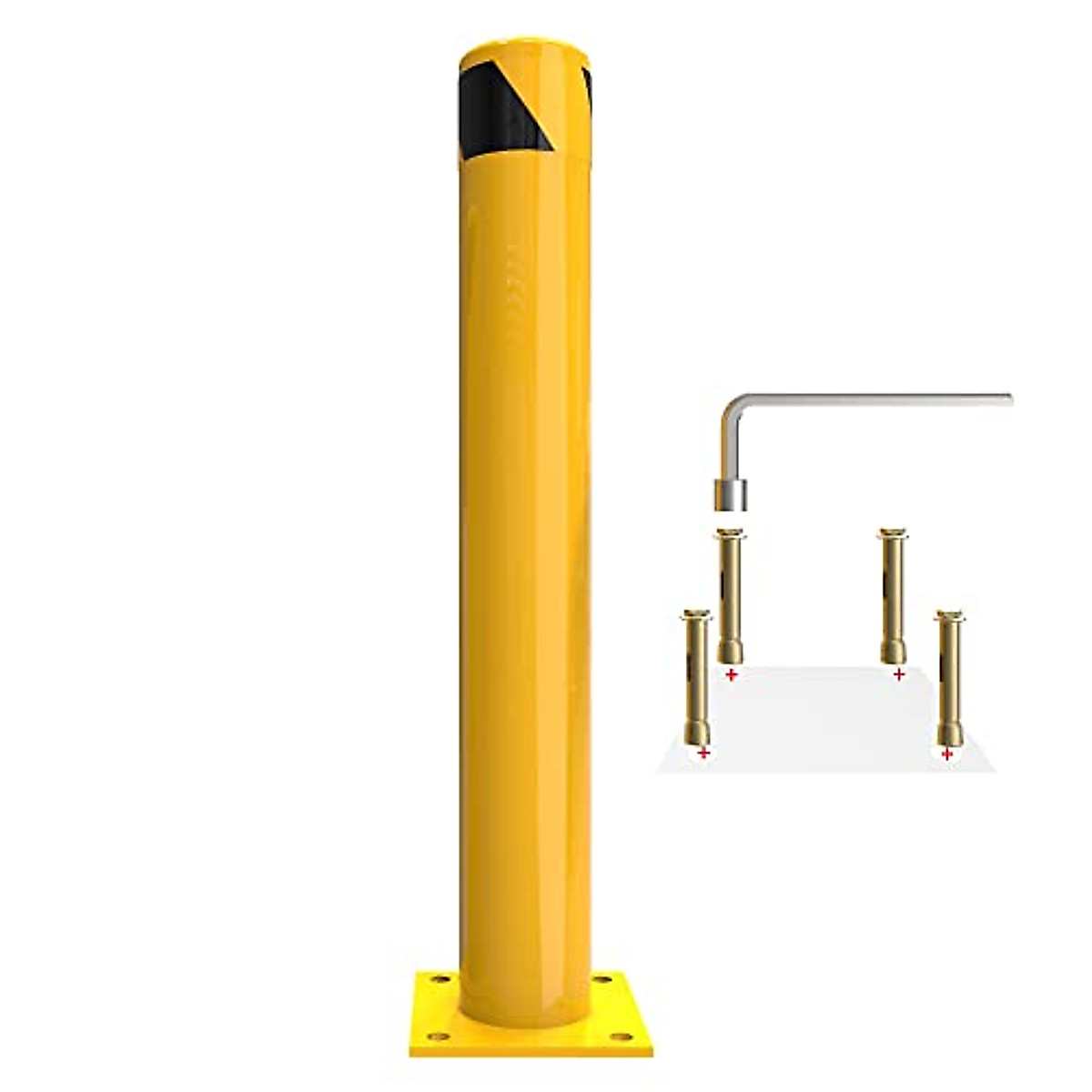 YITAHOME Safety Bollard Post, 48" x 4.5" Steel Bollards for Warehouse, Yellow, 1 Pack