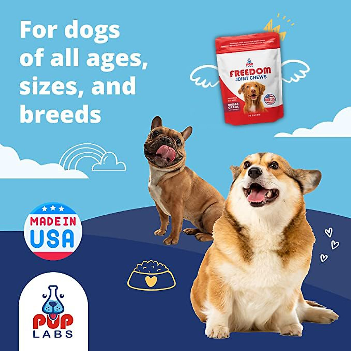 Pup Labs Freedom Joint Chews - Delicious Dog Hip and Joint Supplement - Vitamins Packed with Super Nutrients - Keep Your Pup Happy and Active - Made for All Dogs and Breeds - Made in the USA, 30 chews