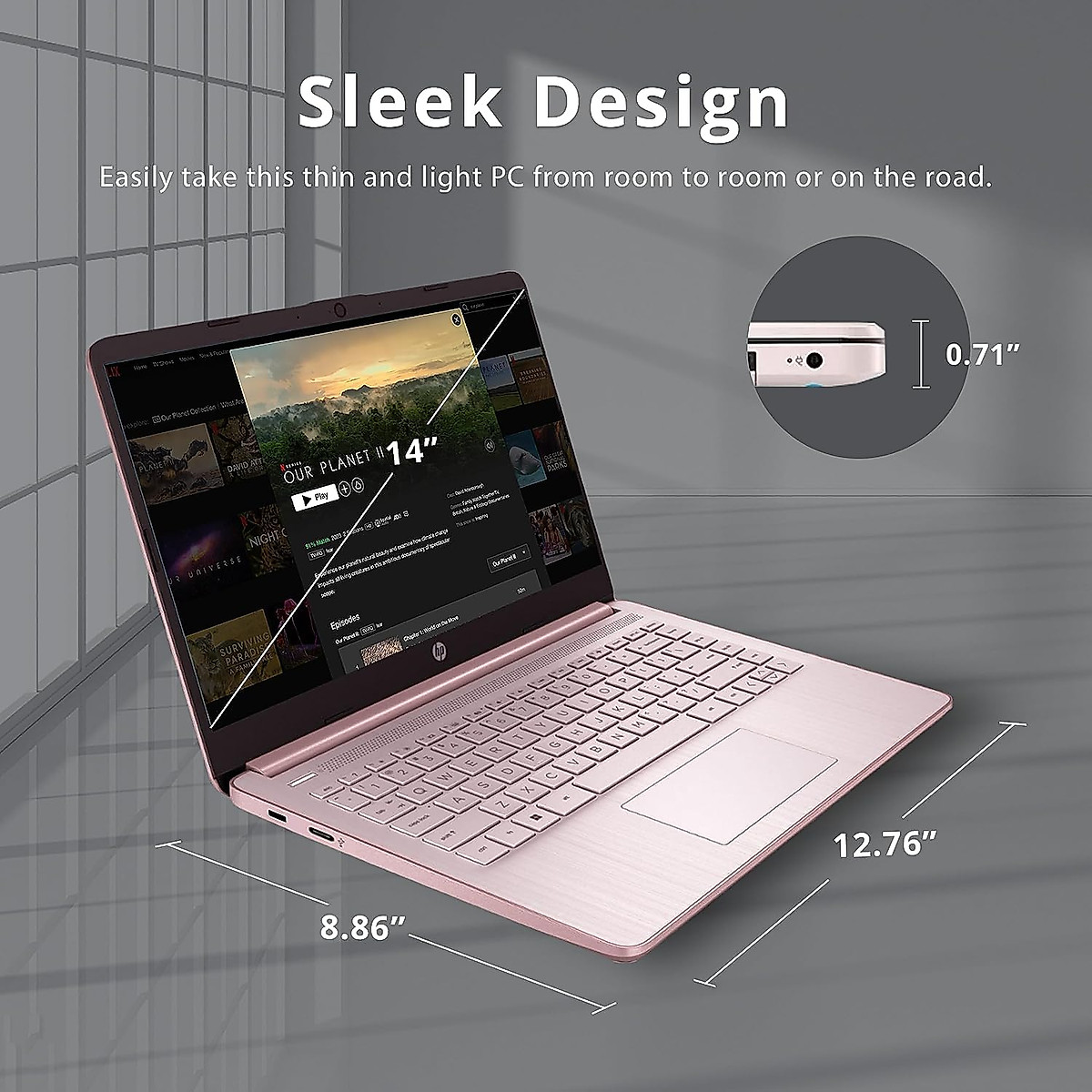 HP Stream 14" HD BrightView Laptop, Intel Celeron N4120, 4GB RAM, 64GB eMMC, Intel UHD Graphics, 720p Webcam, 1 Year Office 365, Pink, Win 11 S, 32GB Hotface USB Card