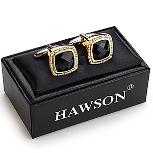 HAWSON Cufflinks for men, Gold Diamond Crystal Cufflinks for Groom Husband Personalized Gifts, Mens Formal Wedding Business Cufflinks, Luxurious Gorgeous Cuff links French Shirt Accessories