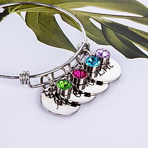 Fanery Sue Personalized Custom Name Expandable Wire Bangle Charm Bracelet with Birthstone for Mother